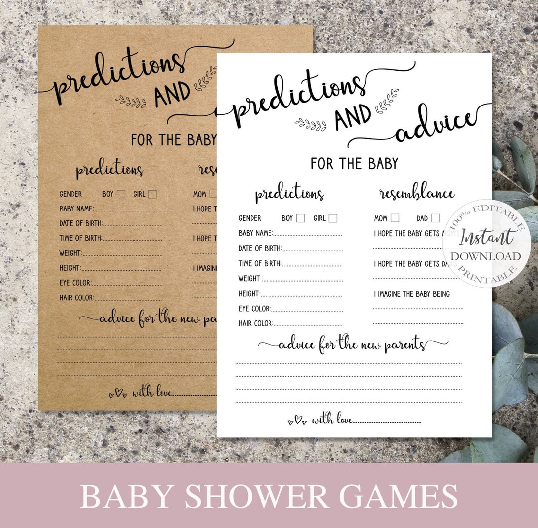 Baby Shower Advice Cards, Editable Baby Predictions & Advice, Printable ...