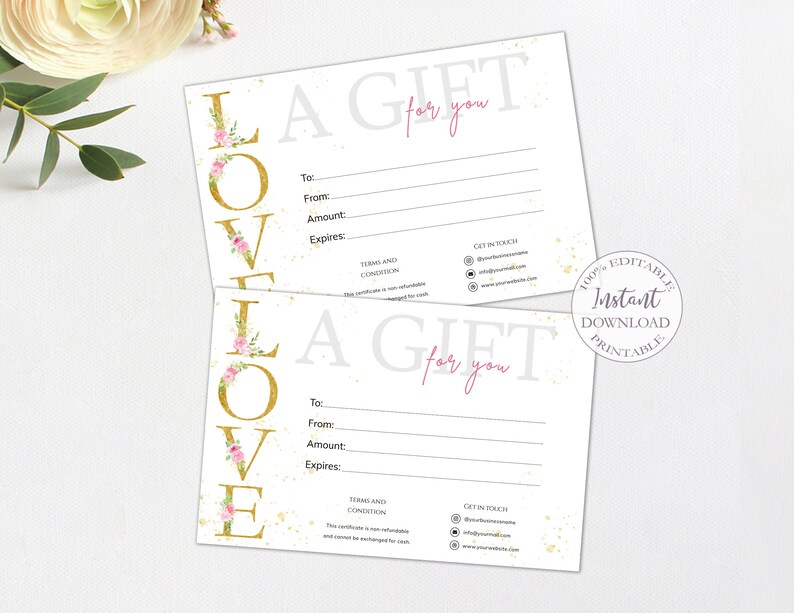 Gift Certificate Template, Editable Love Gift Card, Printable ...