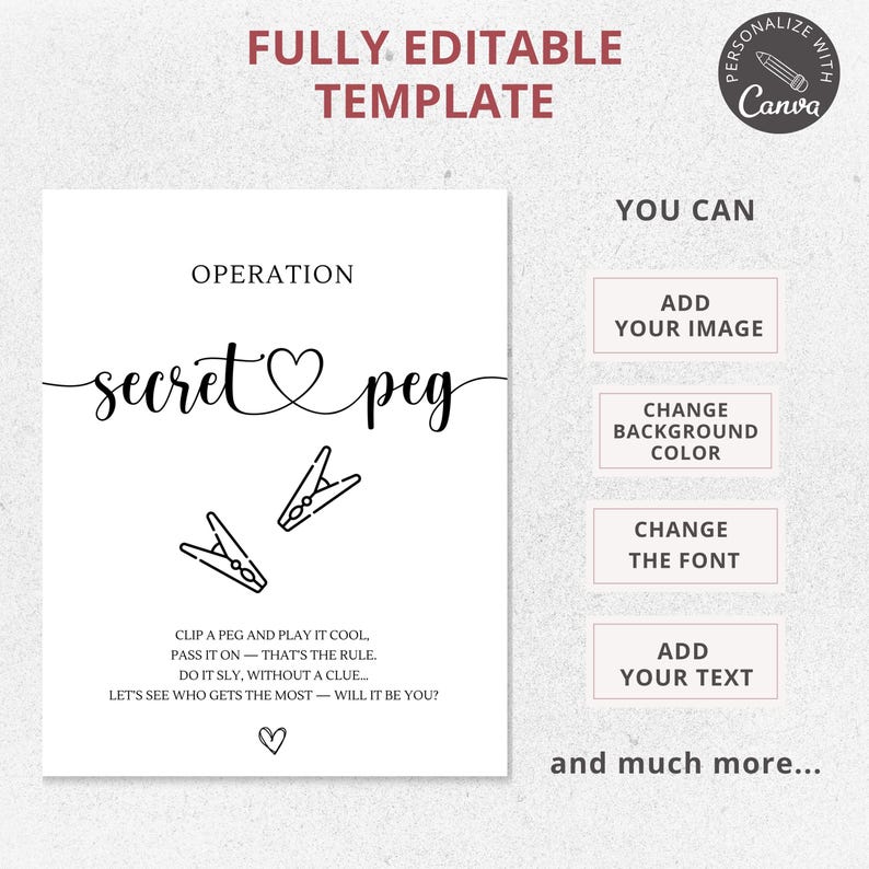 Wedding Peg Game Sign | Canva Template Editable | Printable Wedding ...