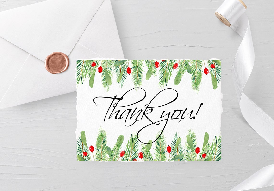 Christmas Thank You Card Template Printable Xmas Thank You - Etsy