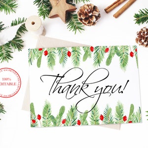 Christmas Thank You Card Template, Printable Xmas Thank You, Winter ...