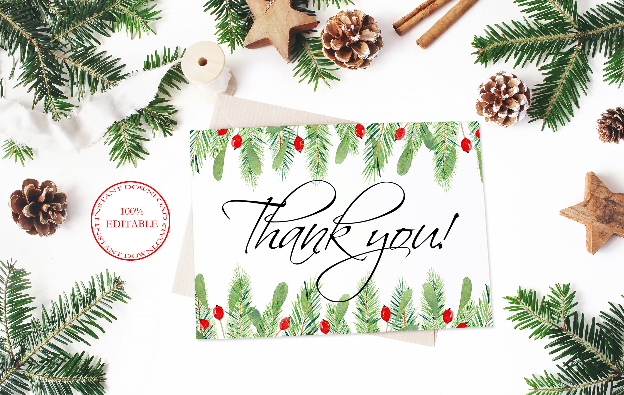 Christmas Thank You Card Template Printable Xmas Thank You - Etsy