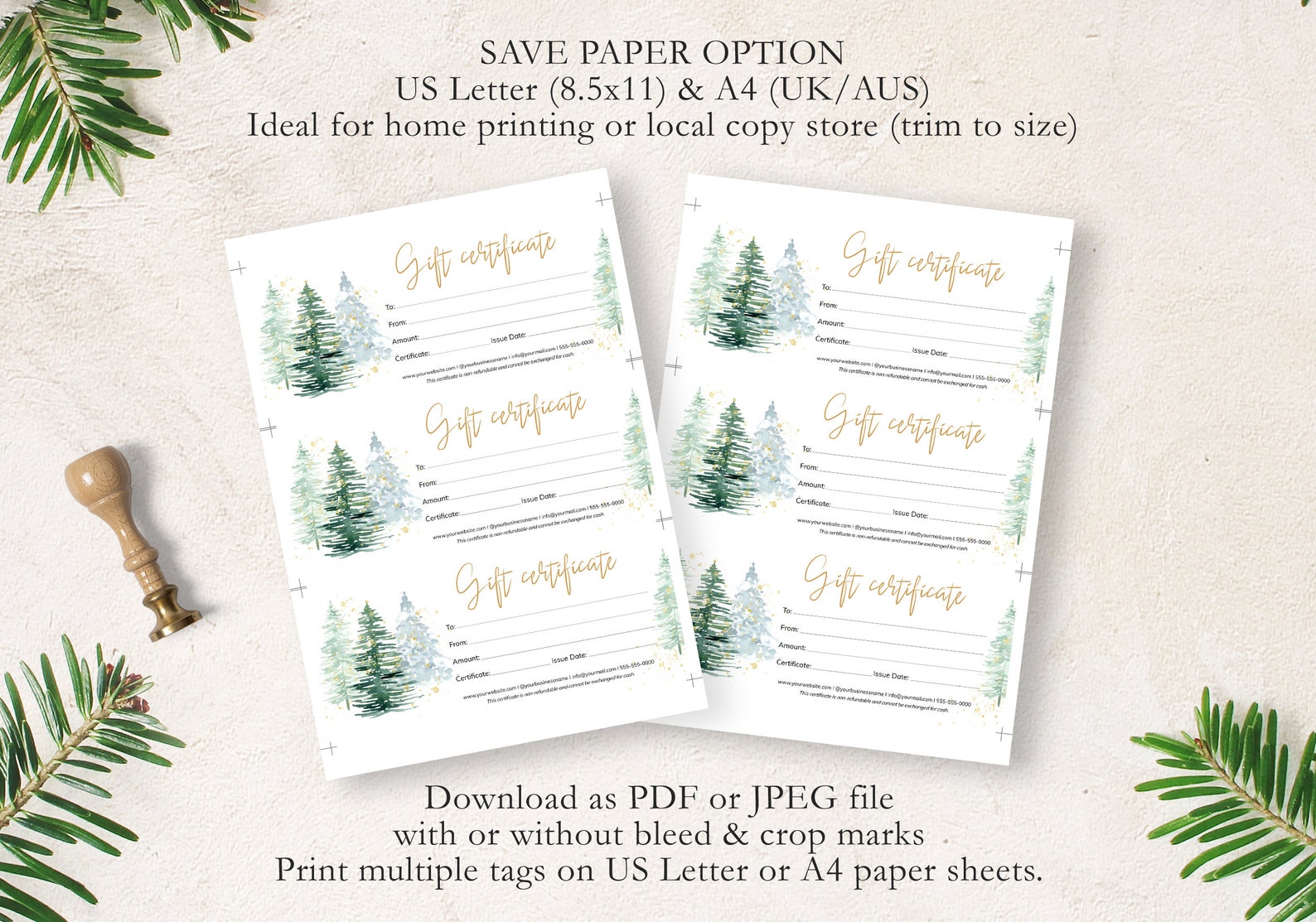 Editable Christmas Gift Certificate Winter Gift Cards | Etsy