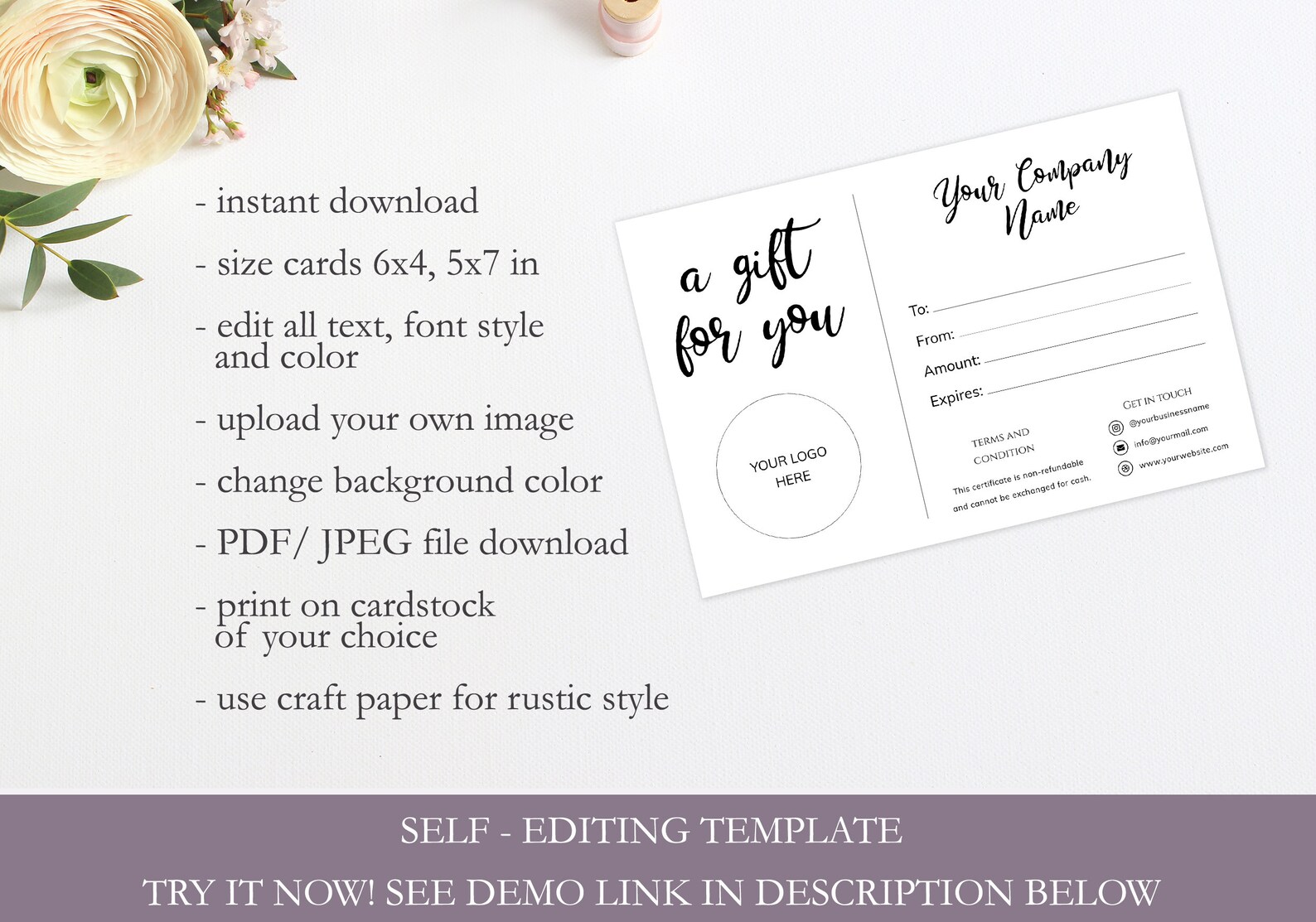 Rustic Gift Card Printable Editable Etsy Gift Card for - Etsy