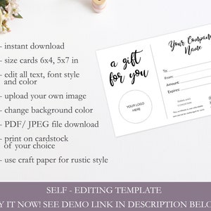 Rustic Gift Card Printable, Editable Etsy Gift Card for Customers ...