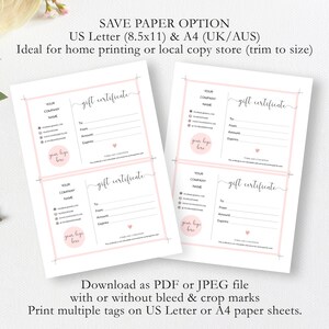 Gift Certificate Template, Editable Etsy Gift Card, Printable Small ...