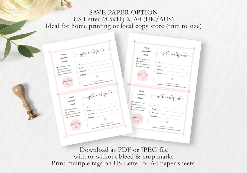 Gift Certificate Template Editable Etsy Gift Card Printable | Etsy