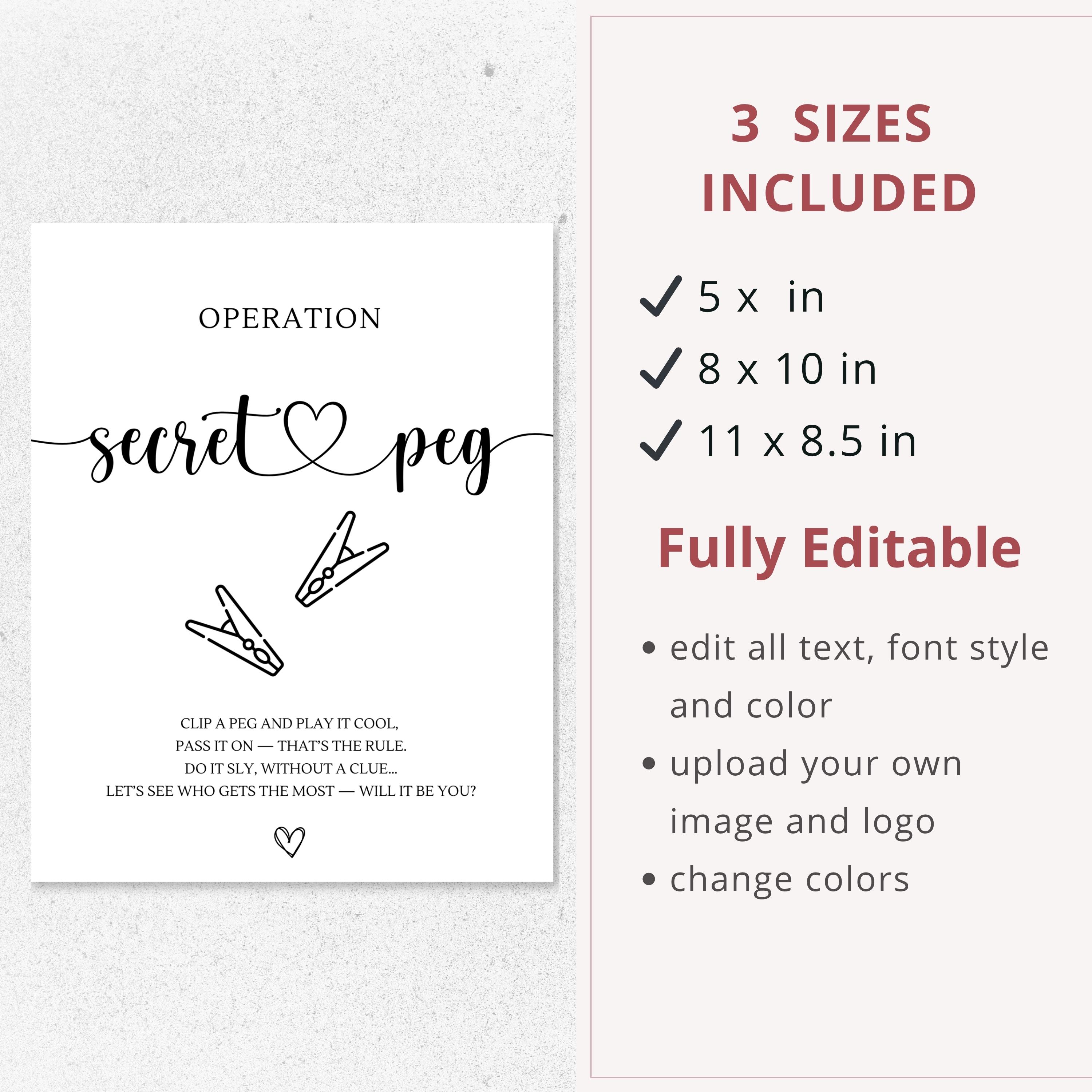 Wedding Peg Game Sign | Canva Template Editable | Printable Wedding ...