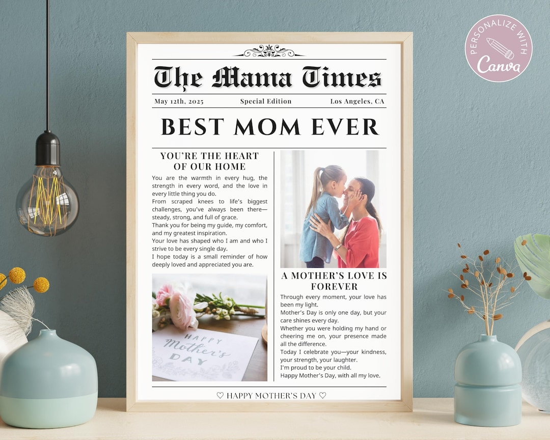 Editable Mother's Day Newspaper | First Mothers Day Gift | Custom ...