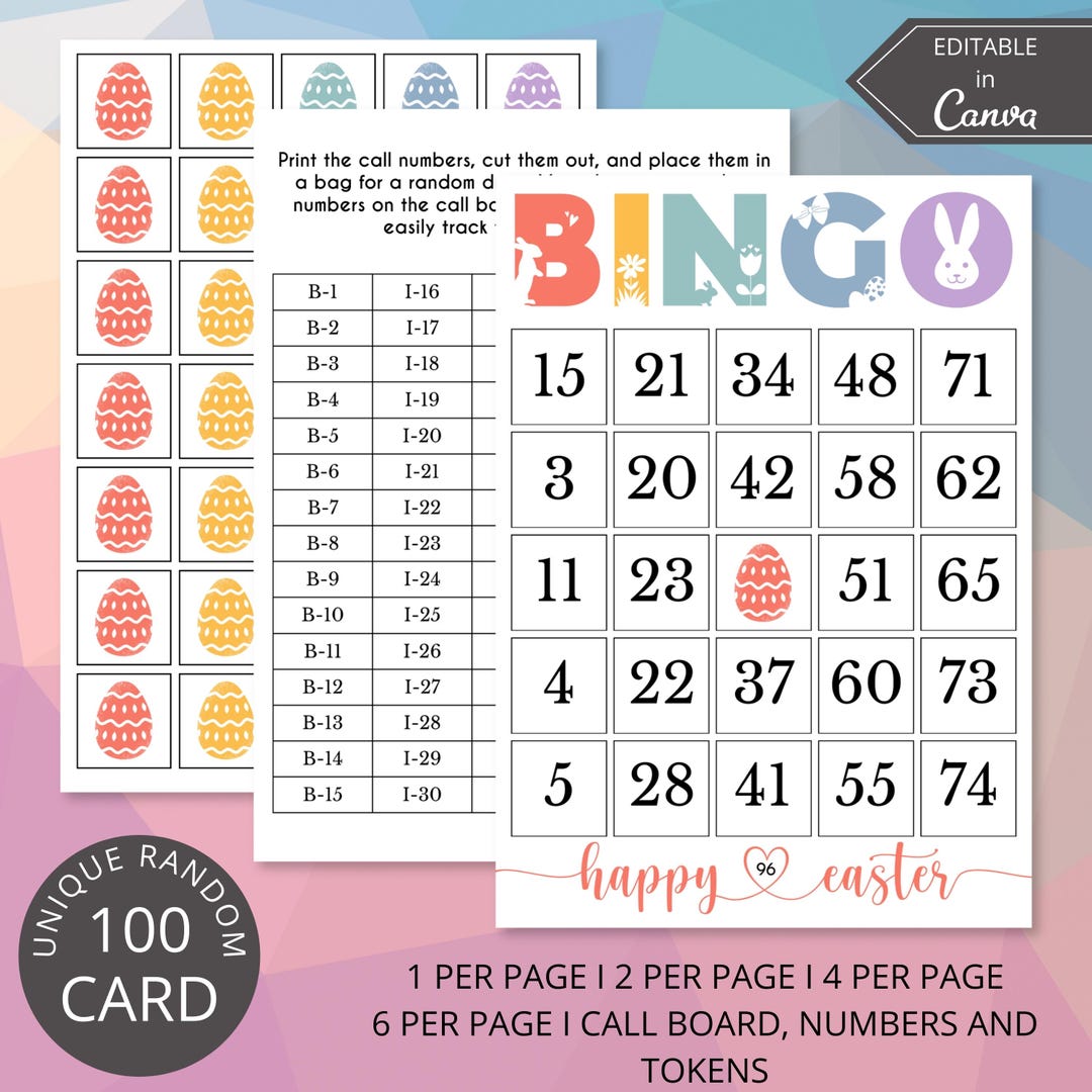100 Easter Bingo Cards Digital Download | Custom Bingo Template ...