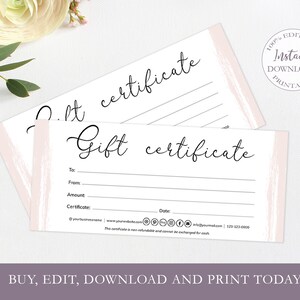Gift Certificate Template, Editable Rose Gold Gift Cards, Printable ...