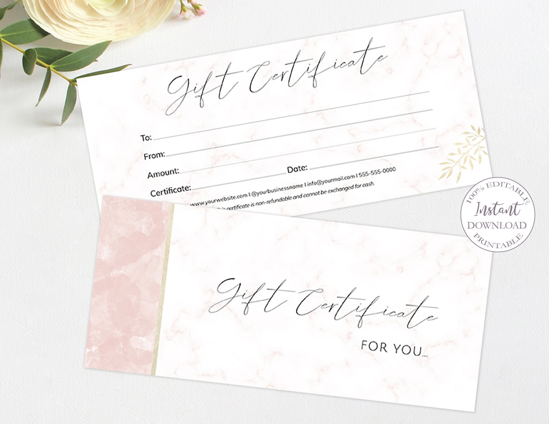Gift Certificate Template, Editable DIY Gift Cards, Printable Gift ...