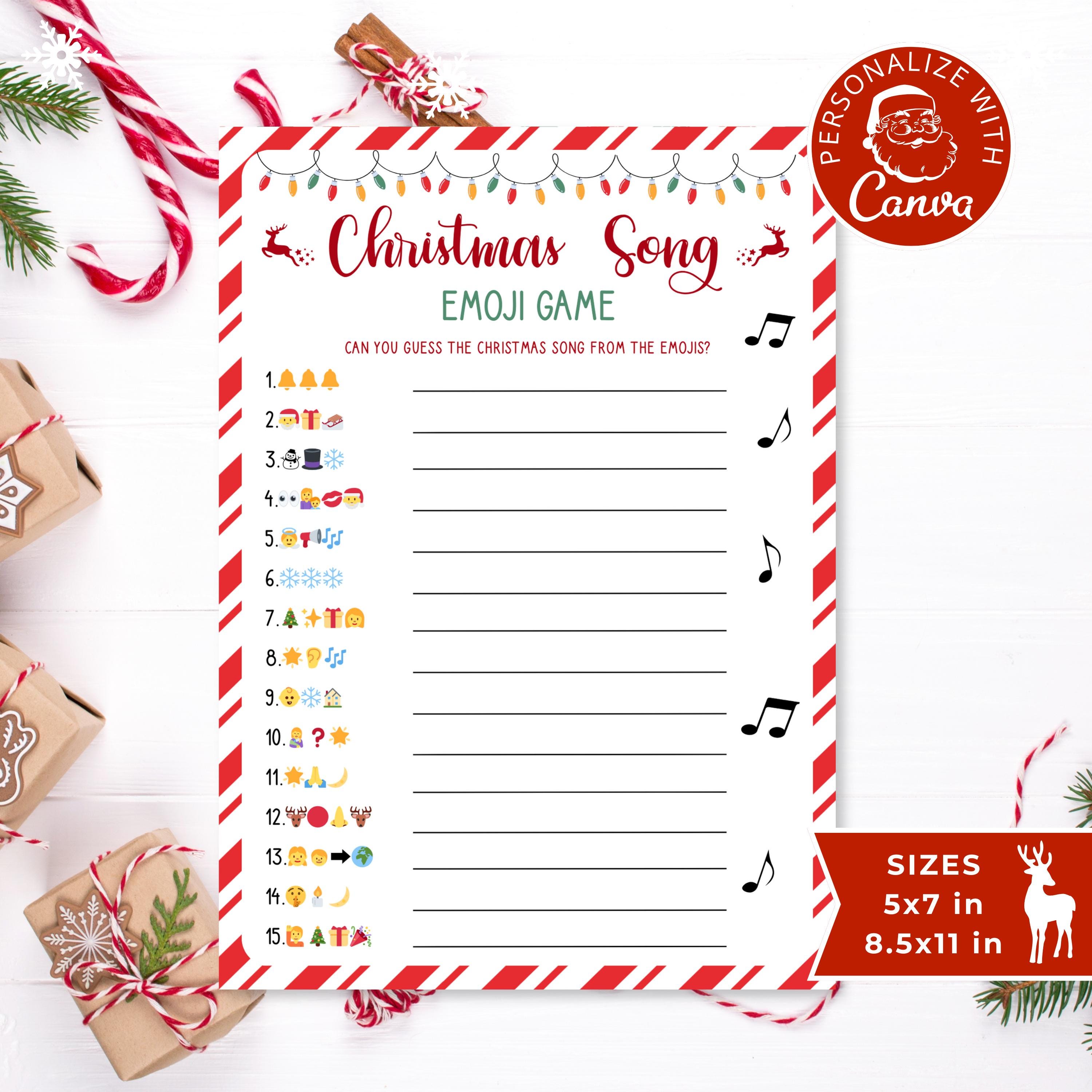 Editable Christmas Song Emoji Game | Canva Template, Fun Group Party ...