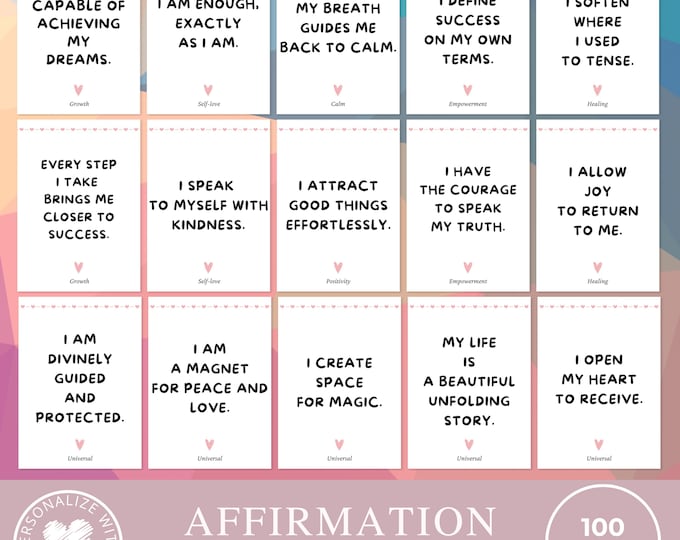30 Self Love Affirmation Cards, Printable Affirmation Card Deck ...