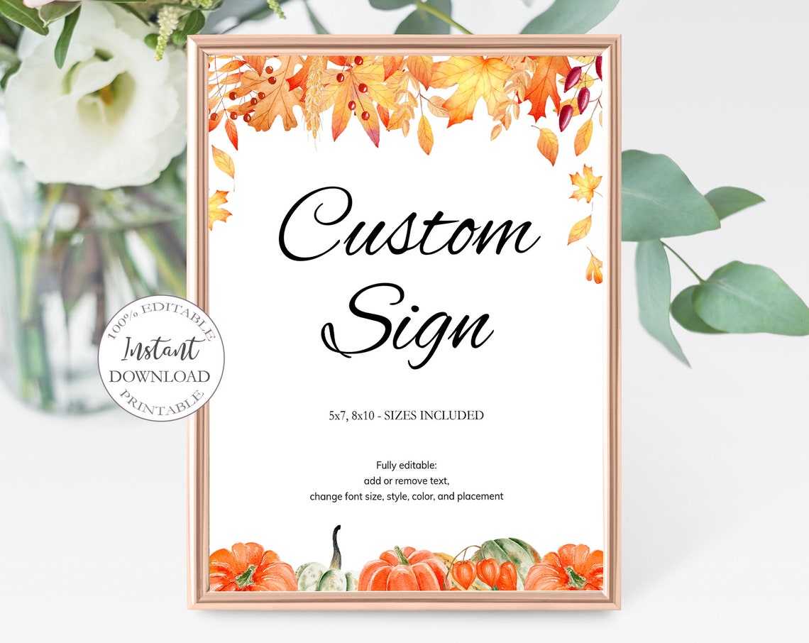 Fall Signs Printable Fall Wedding Custom Signs Template - Etsy