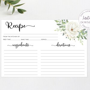Recipe Cards Printable, Floral Recipe Card Template, Digital Recipe ...