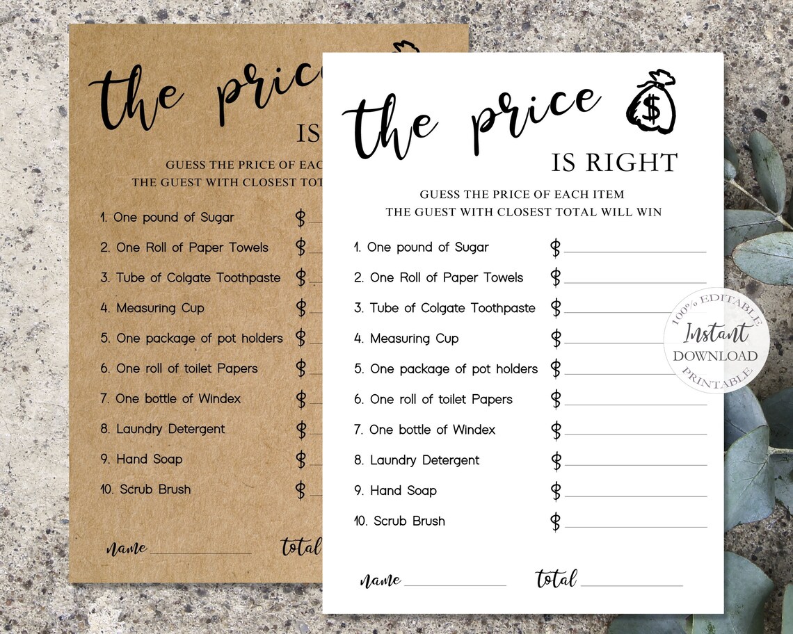 Editable the Price is Right Game Bridal Shower Rustic Custom | Etsy