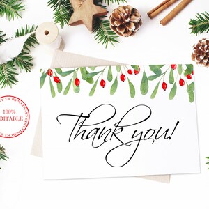 Christmas Thank You Cards Template, Printable Winter Thank You, Holiday ...