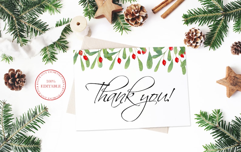 Christmas Thank You Cards Template Printable Winter Thank - Etsy