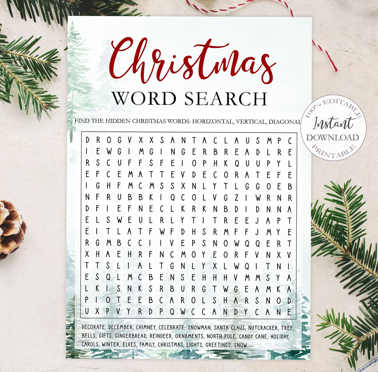 Christmas Word Search Game Editable Holiday Party Family | Etsy