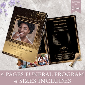 4 Page Funeral Program Template I Canva Template Printable, Celebration ...