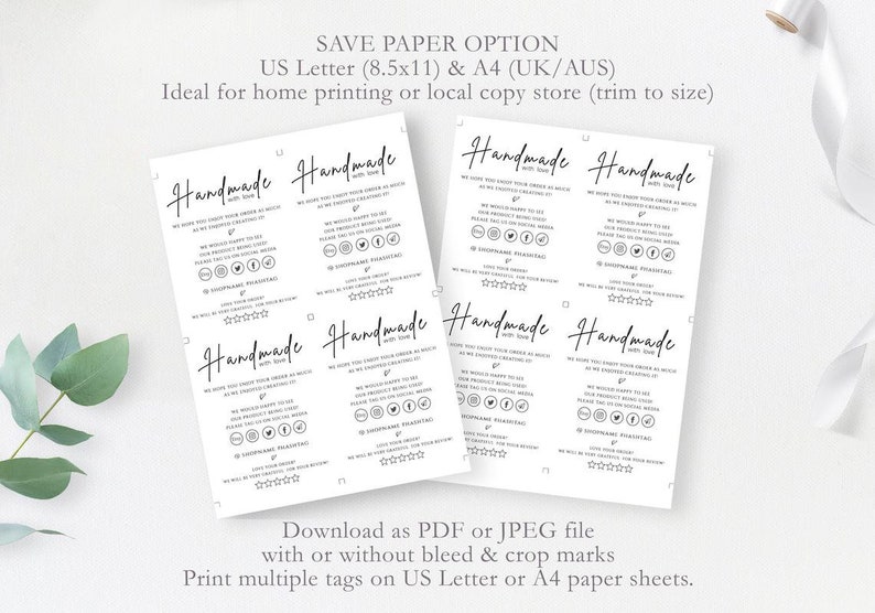 Handmade With Love Card Template Editable Small Business | Etsy