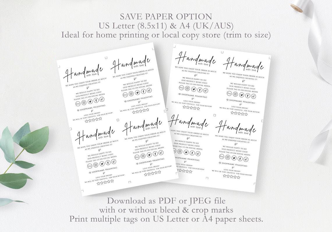 Handmade With Love Card Template Editable Small Business - Etsy