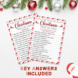 Editable Christmas Lyric Game | Finish the Phrase Holiday Party Game ...