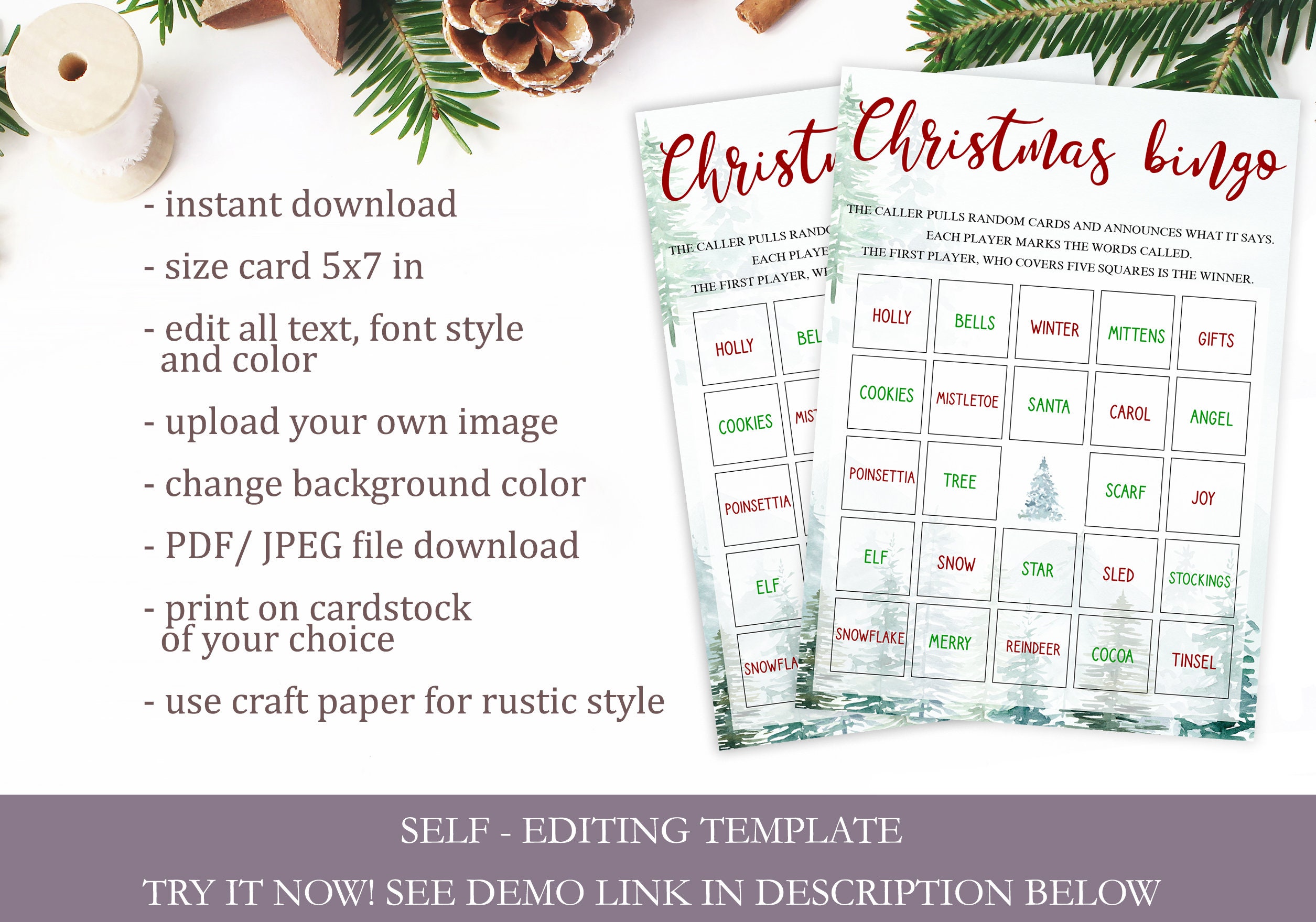 Christmas Bingo Game Template Editable Christmas Bingo Cards - Etsy