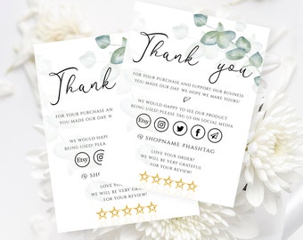Eucalyptus Thank You Card Template Editable Watercolor Etsy | Etsy