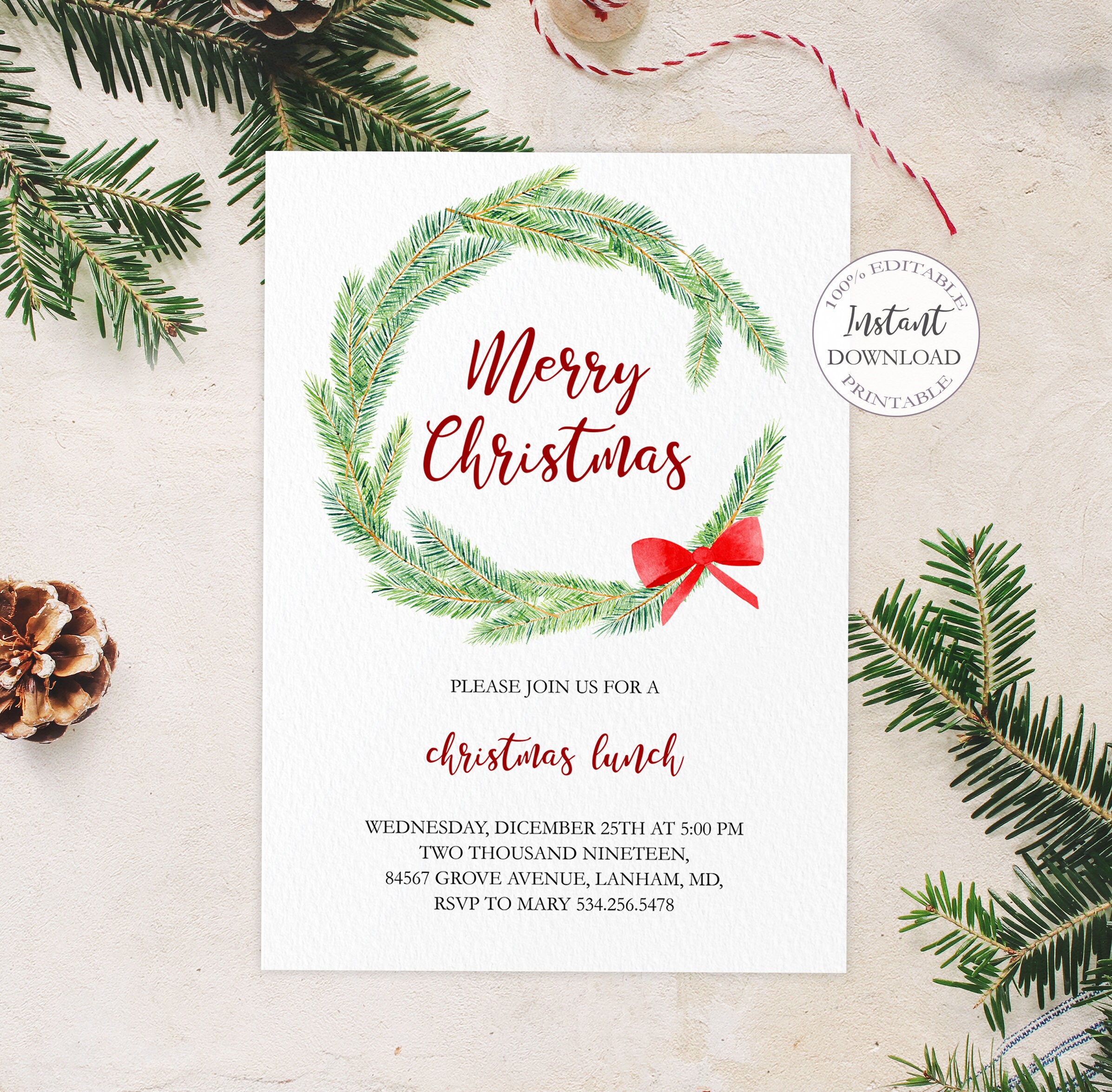 Merry Christmas Invitation Template Printable Xmas Party | Etsy