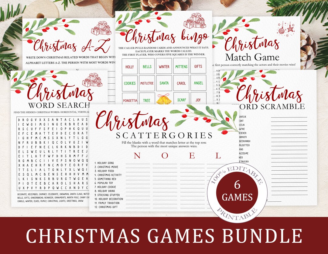 Christmas Games Pack Printable, Editable Christmas Bingo, Match Game ...
