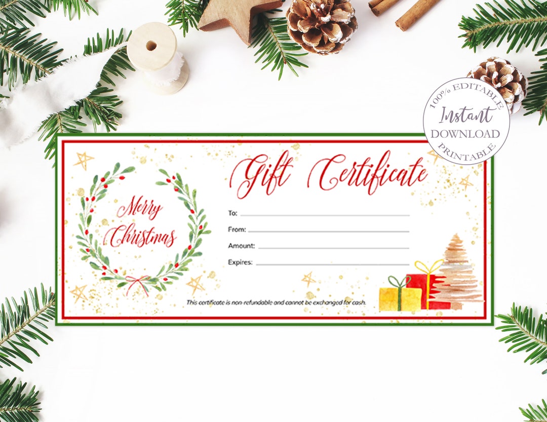 Merry Christmas Gift Cards, Editable Christmas Gift Certificate ...