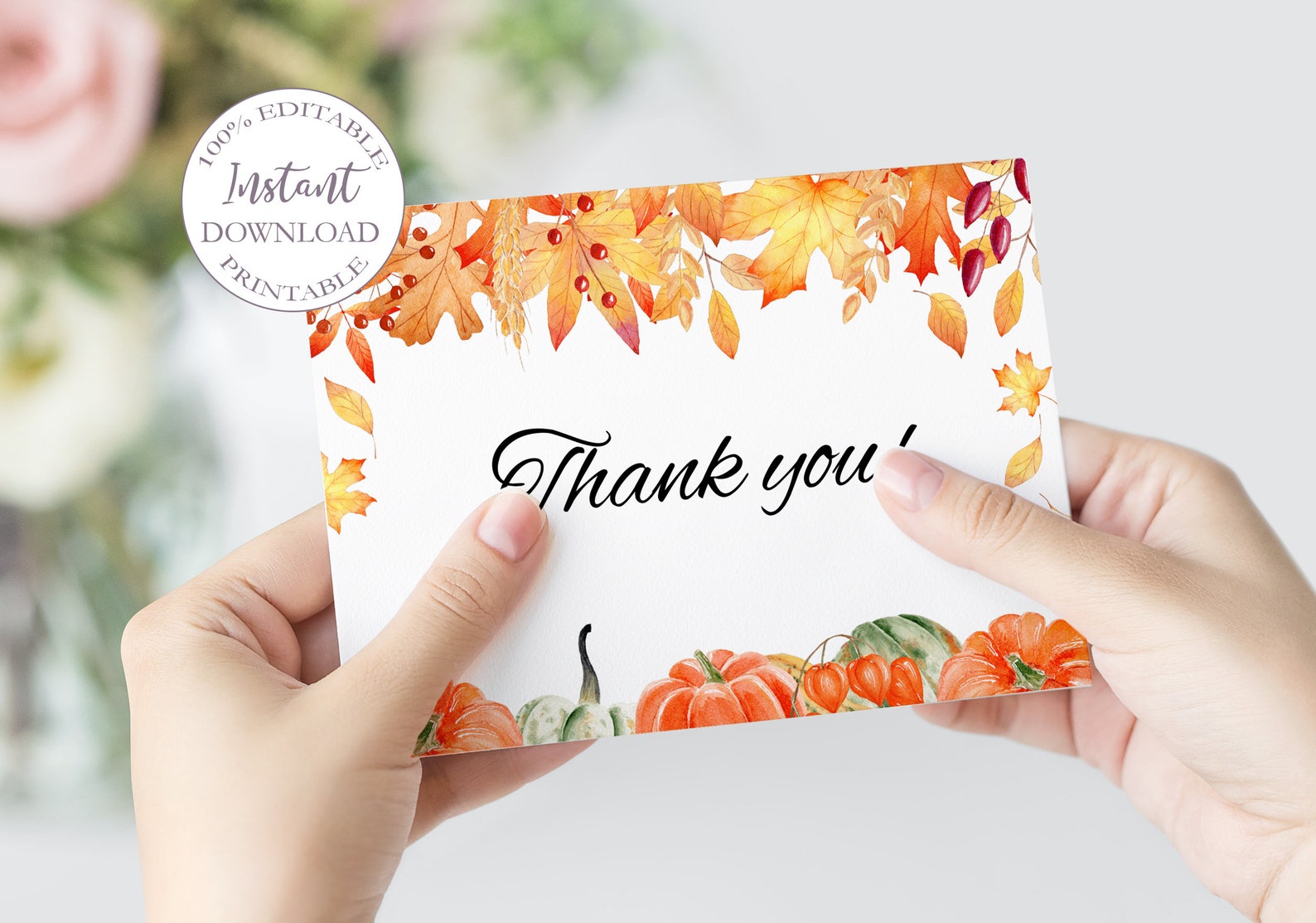 Fall Thank You Cards Template Fall Wedding Thank You Card | Etsy