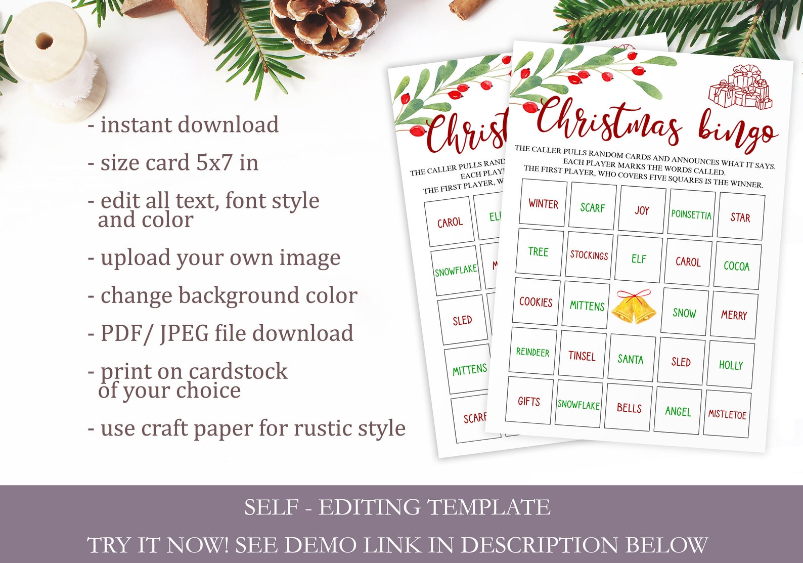 Christmas Bingo Family Games Template Printable Christmas | Etsy