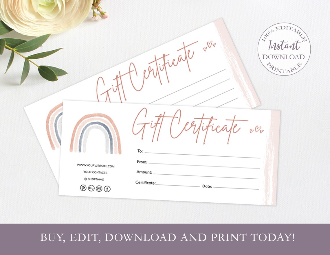 Rainbow Gift Certificate Template Virtual Baby Shower Gift - Etsy