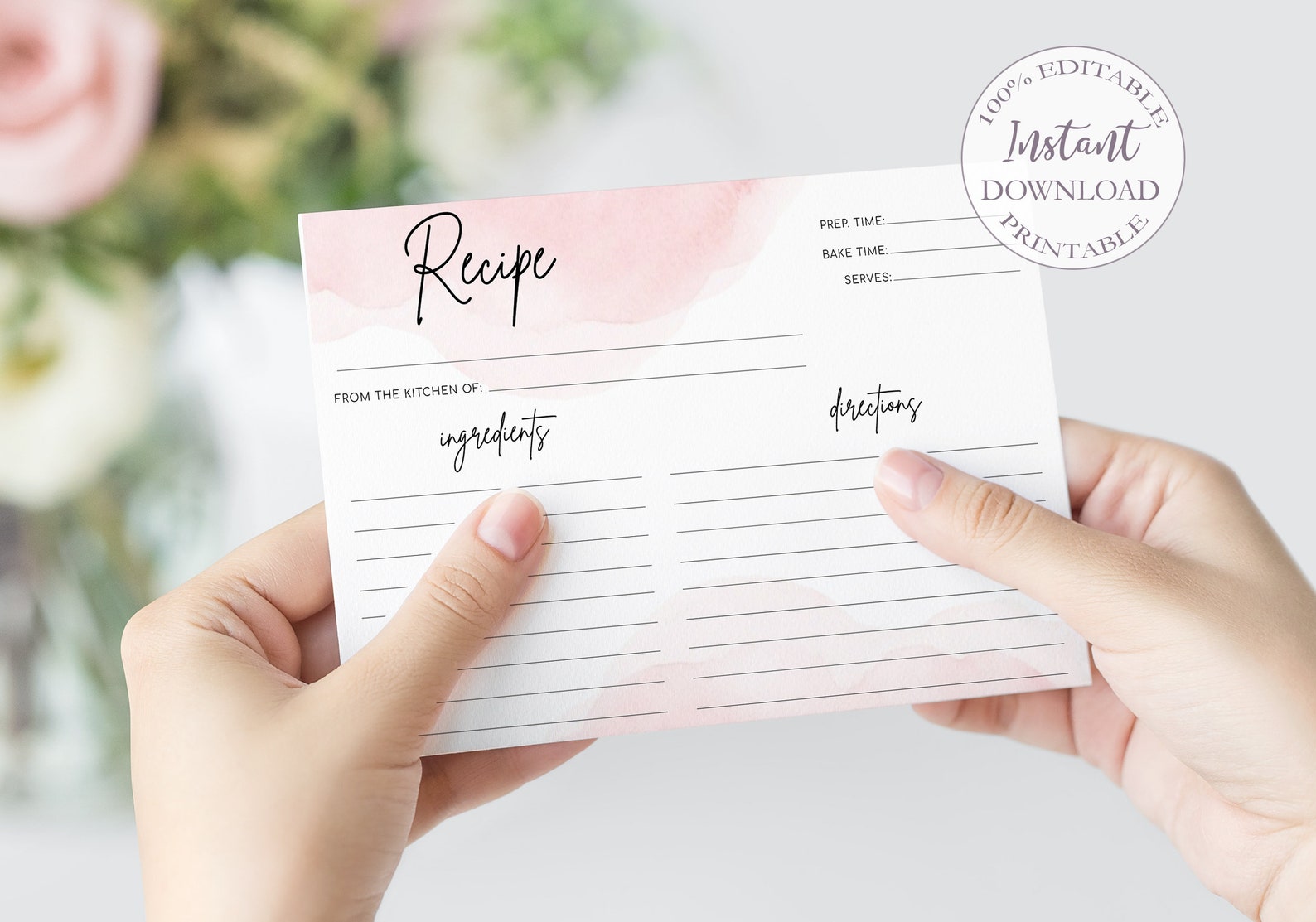 Pink Recipe Cards Editable Recipe Card Template 4x6 Recipe | Etsy