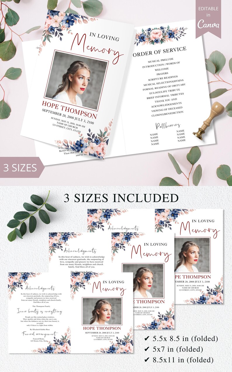 8 Page Funeral Program Template, Canva Funeral Template Printable ...