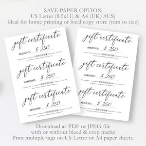 Gift Certificate Template Printable, Editable Etsy Gift Card ...