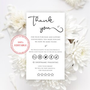 Thank You Insert Card, Customer Thank You for Order Template, Editable ...