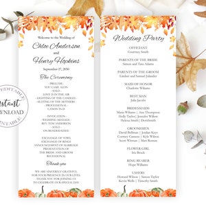 Fall Wedding Program Template, Editable Autumn Program Fan, Printable ...