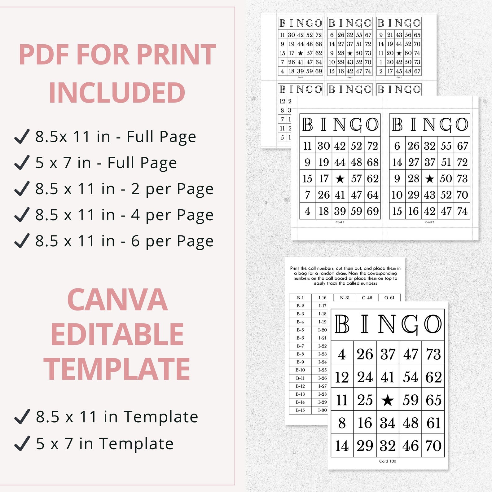 100 Printable Bingo Cards | 1, 2, 4 and 6 per Page, Custom Bingo Card ...