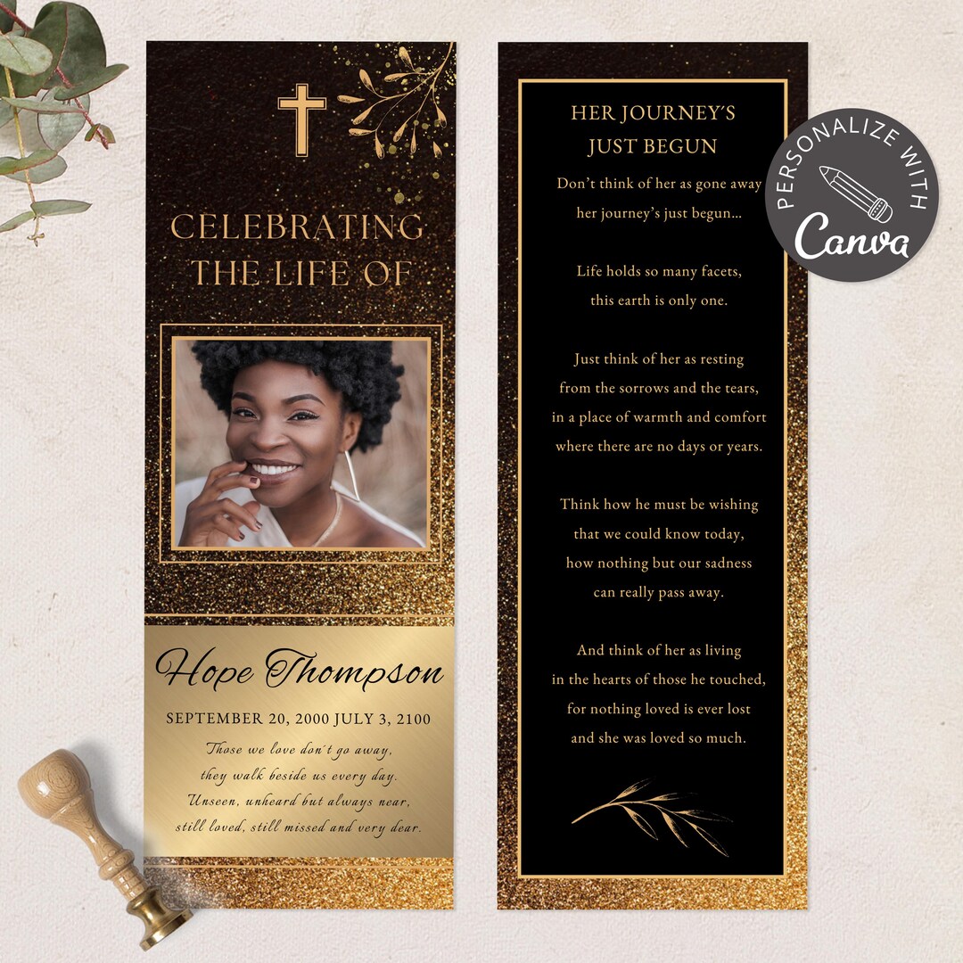 Buy Editable Funeral Bookmark Canva Template in Loving Memory Keepsake ...