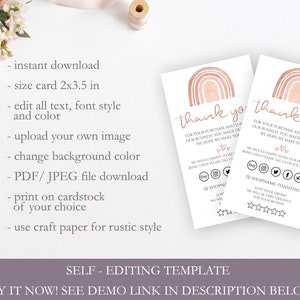 Rainbow Thank You Card Template, Editable Watercolor Business Card ...