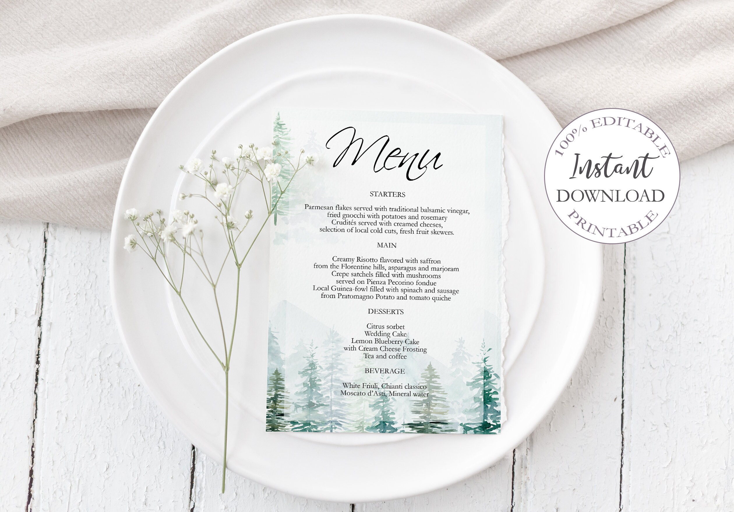 Winter Wedding Menu Template Printable Christmas Menu Cards | Etsy