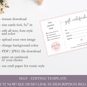 Gift Certificate Template, Editable Etsy Gift Card, Printable Small ...