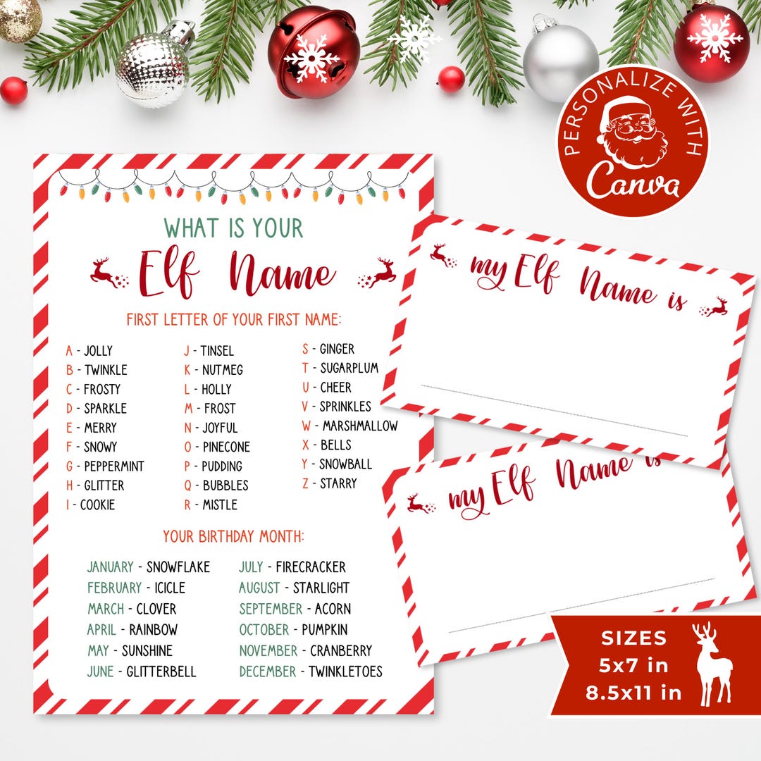 Christmas Elf Name Game | Editable Canva Template | Fun Holiday Party ...