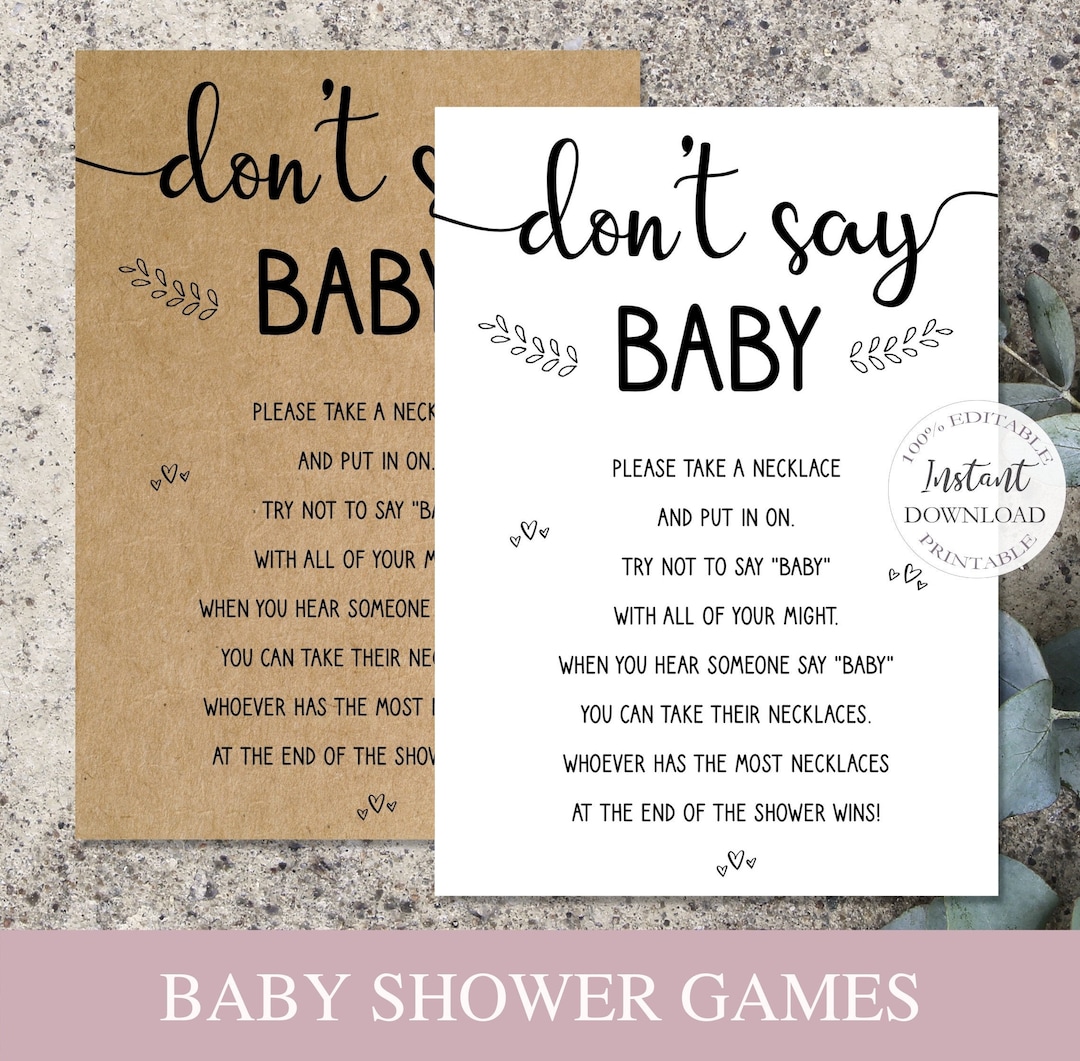 Baby Shower Games Printable, Editable Don't Say Baby Game, Rustic Baby ...
