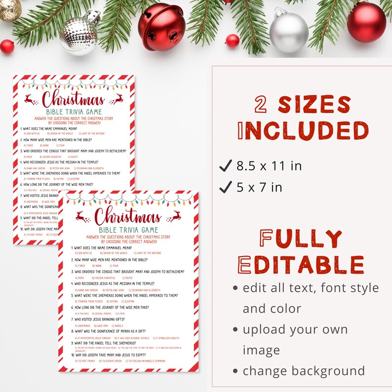 Christmas Bible Trivia Game | Editable Canva Template, Fun Holiday ...