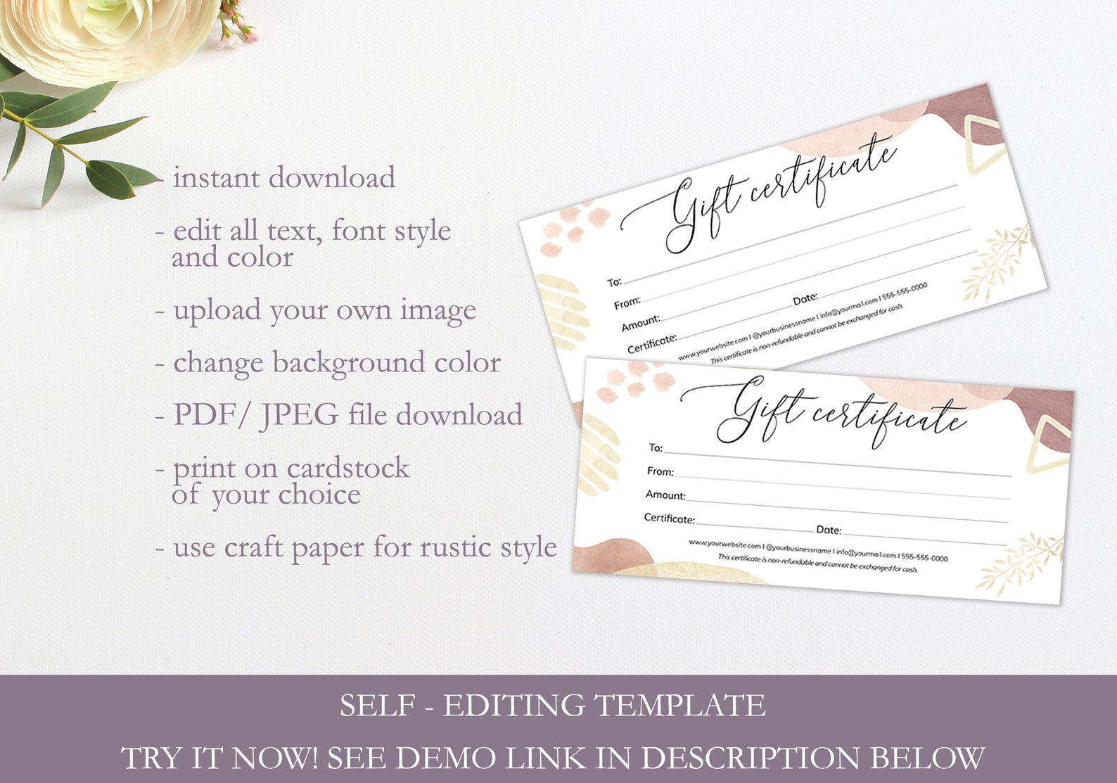 Gift Certificate Digital File Email Gift Card Template - Etsy